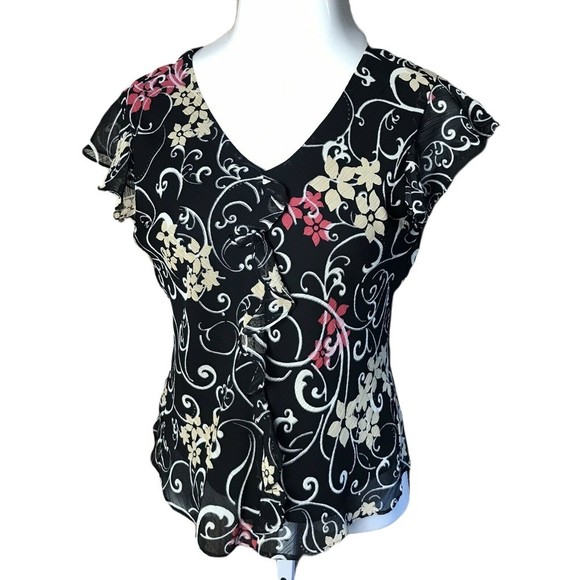 Covington | Tops | Covington Classy Ruffle Shirt Blouse Sz 6 Black Cap ...